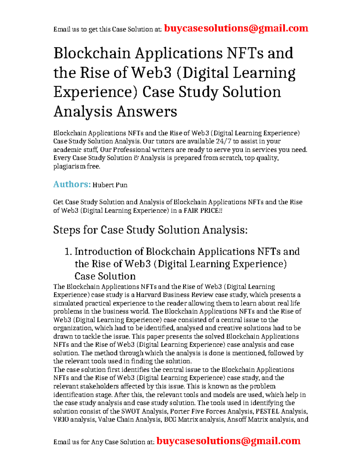 Case Solution Blockchain Applications NFTs and the Rise of Web3 (Digital Learning Experience ...