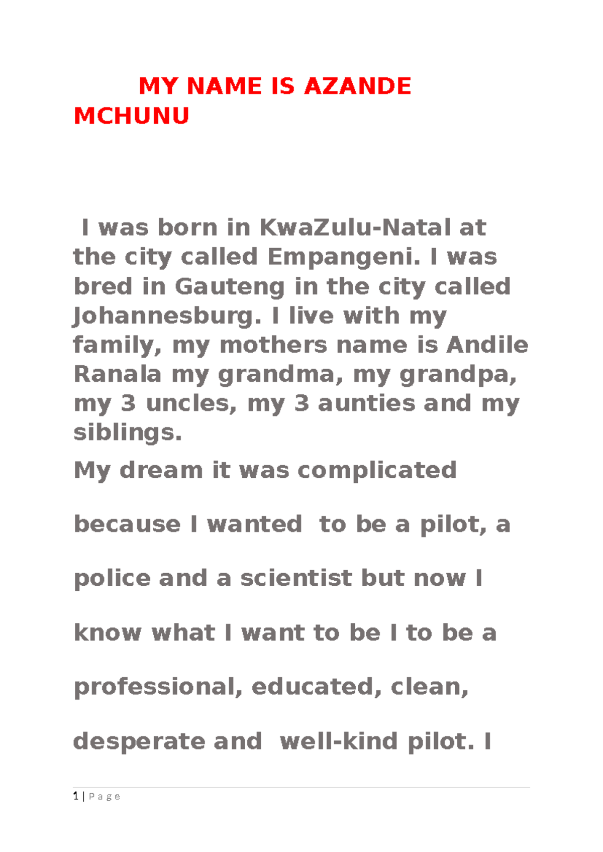 My name is Azande Mchunu - MY NAME IS AZANDE MCHUNU I was born in ...