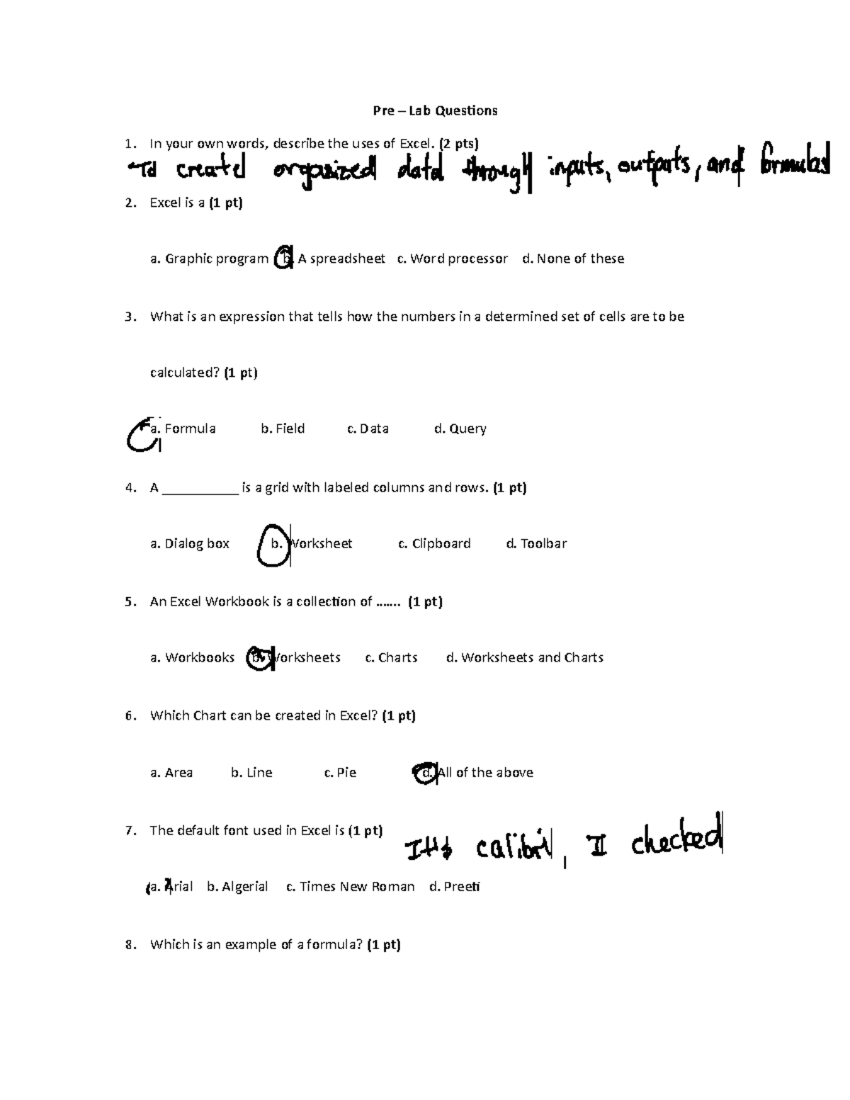 Pre-Lab Questions Excel Lab C - Pre – Lab Questions In your own words ...