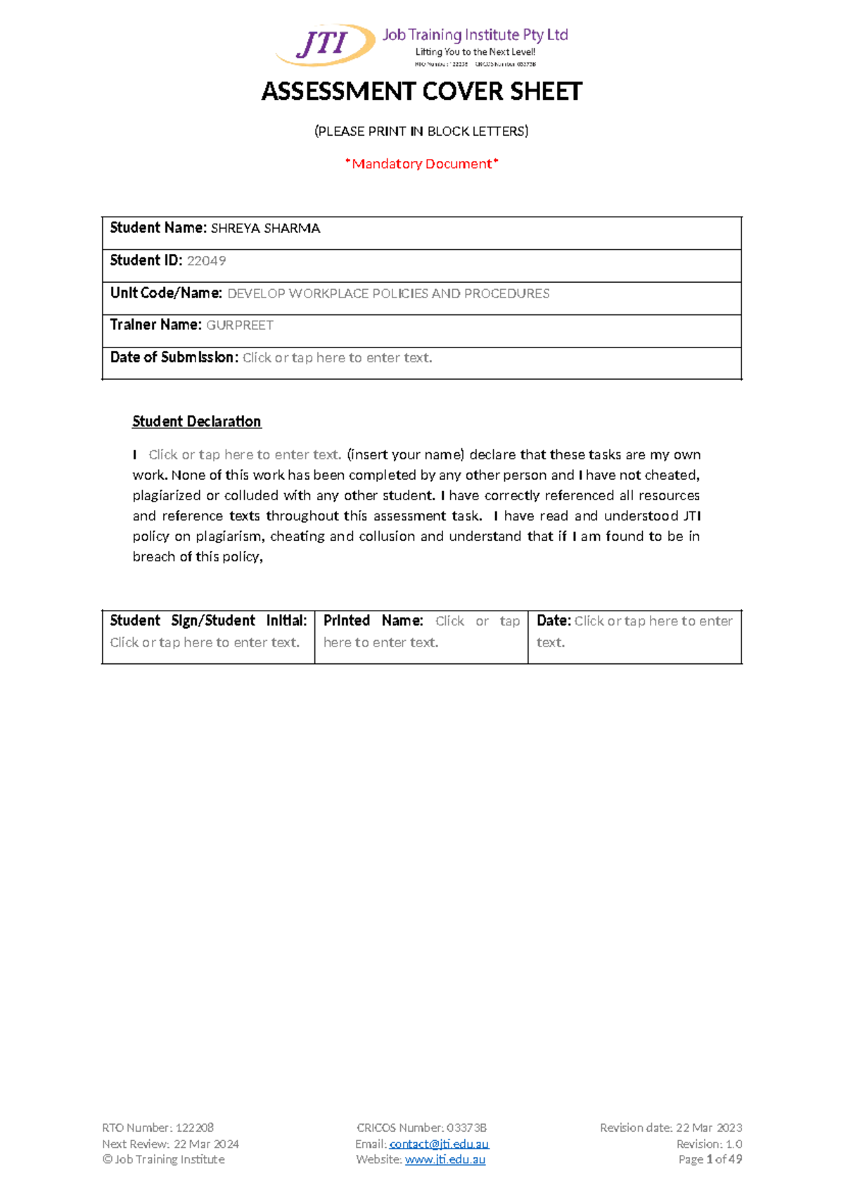 Bsbsus 511 Student Assessment Tasks - reference - ASSESSMENT COVER ...
