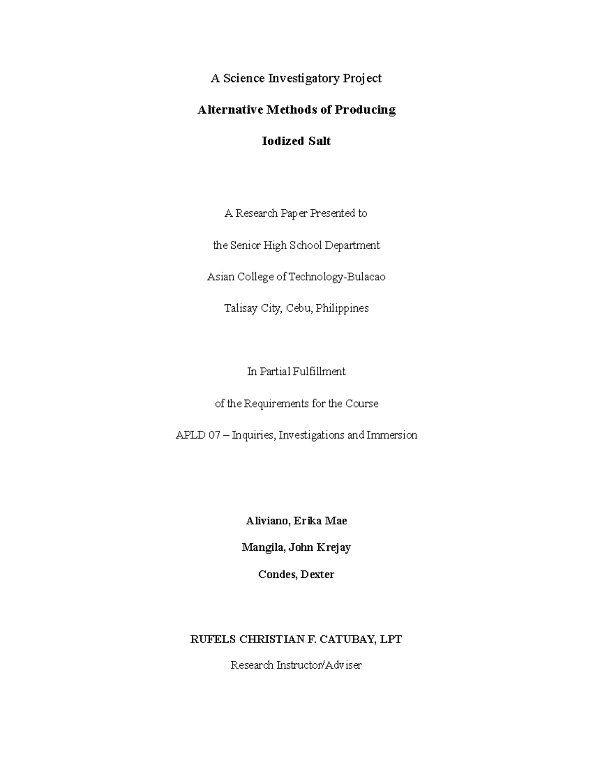 Full-Blown Research Paper (Group 1) - A Science Investigatory Project ...