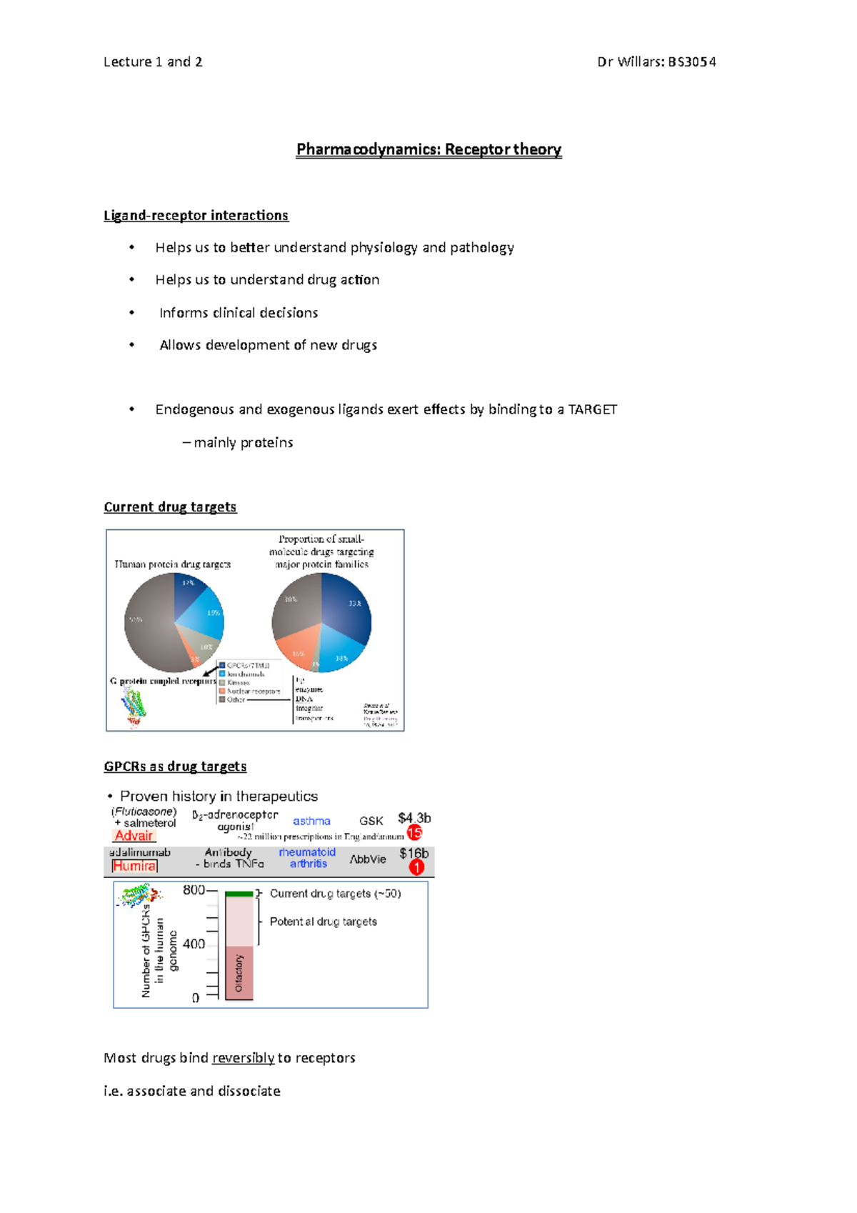 Lecture 1 and 2- Intro to pharmacology - Pharmacodynamics: Receptor ...