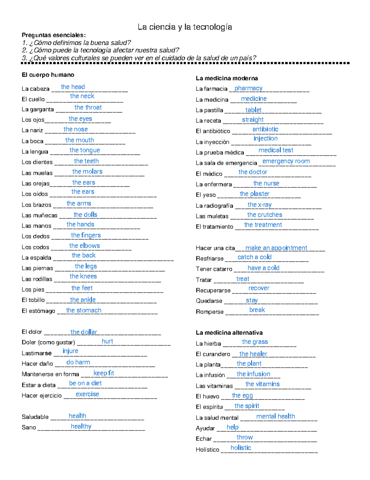Kami Export - Vocabulario - La ciencia y la tecnología Preguntas ...