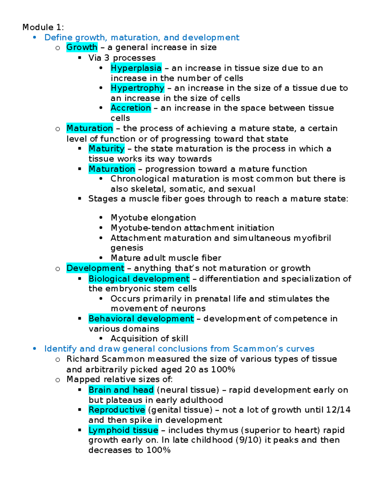 Hgmd learning objectives - Module 1: Define growth, maturation, and ...