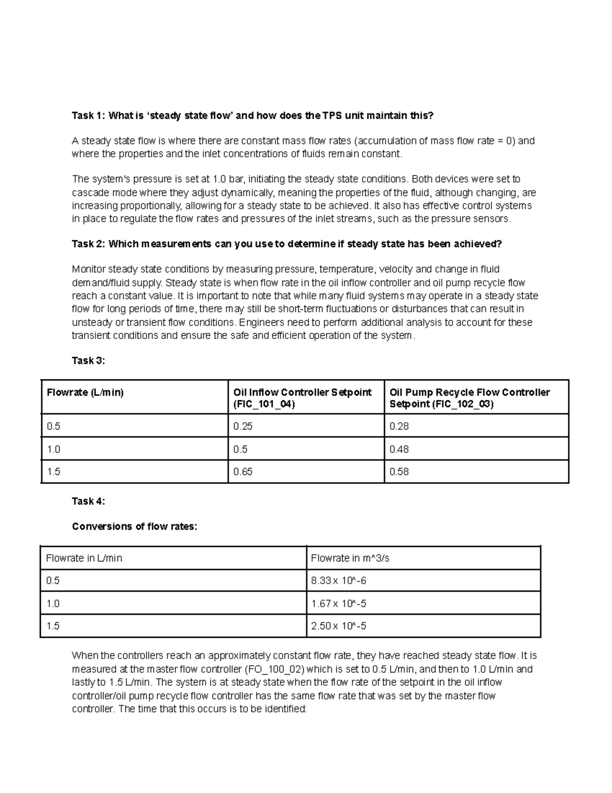 PBL01-TPS report - Task 1: What is ‘steady state flow’ and how does the ...