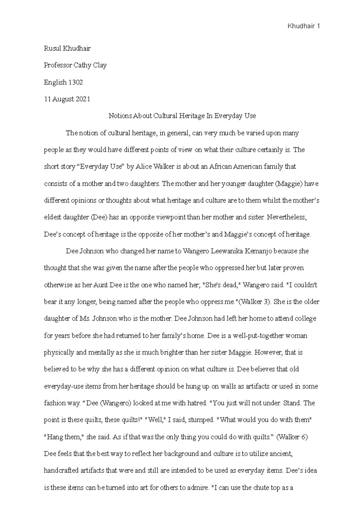 Final Essay review - Khudhair 1 Rusul Khudhair Professor Cathy Clay ...