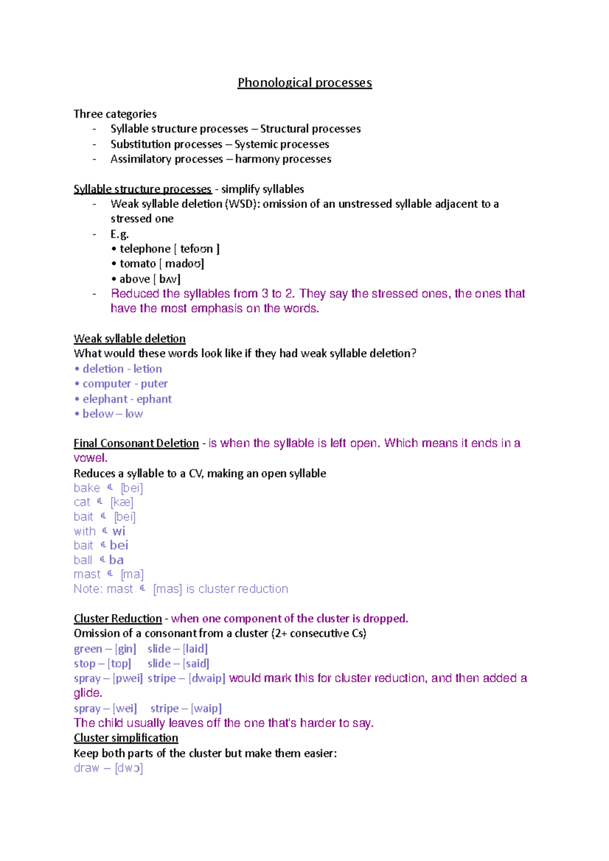 1 1 Phonological Processes Notes Phonological Processes Three Categories Syllable Structure