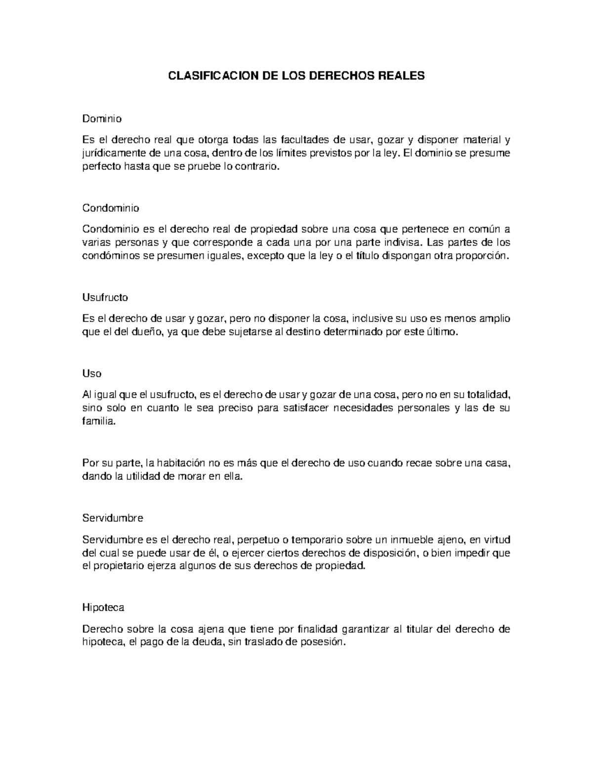 Clasificacion DE LOS Derechos Reales - CLASIFICACION DE LOS DERECHOS ...