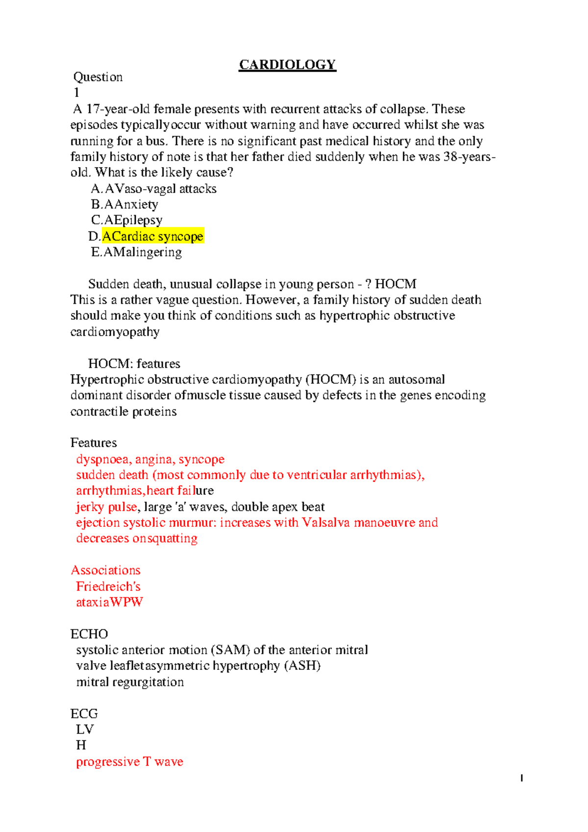 Nursing cardiology Study Guide - Question 1 CARDIOLOGY A 17-year-old ...