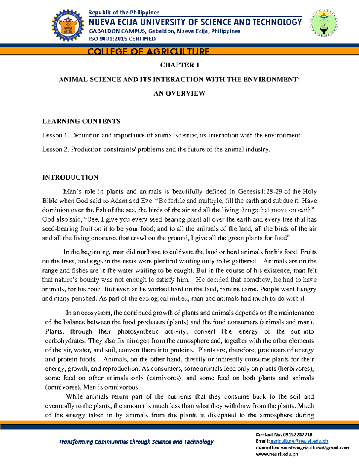 Module 1 Ansci 1 PDF - GABALDON CAMPUS, Gabaldon, Nueva Ecija ...