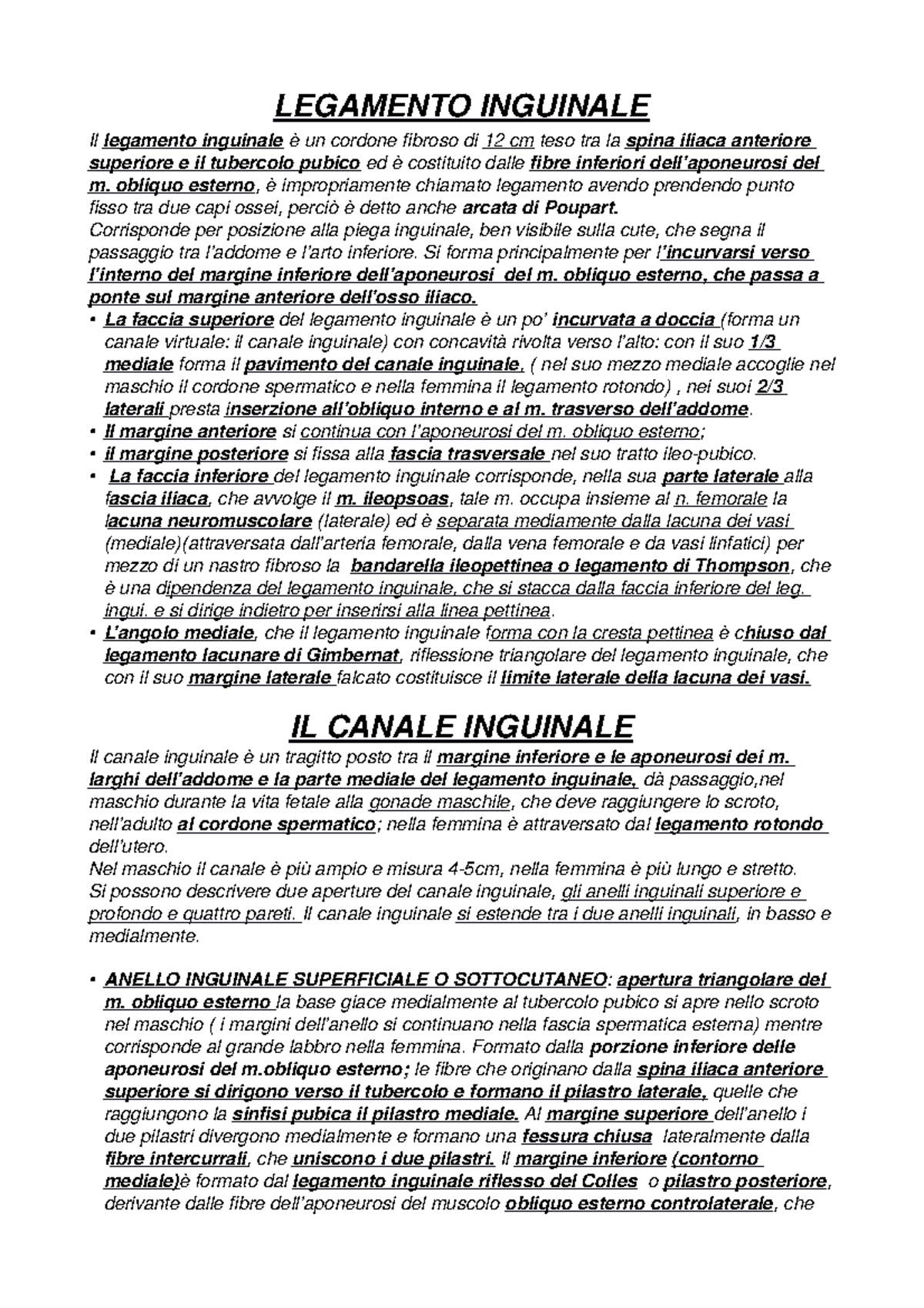 Canale inguinale - Appunti 1 - LEGAMENTO INGUINALE Il legamento ...