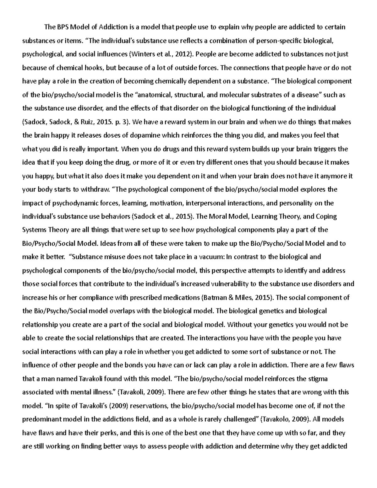 Addiction Special Assignment - The BPS Model of Addiction is a model ...