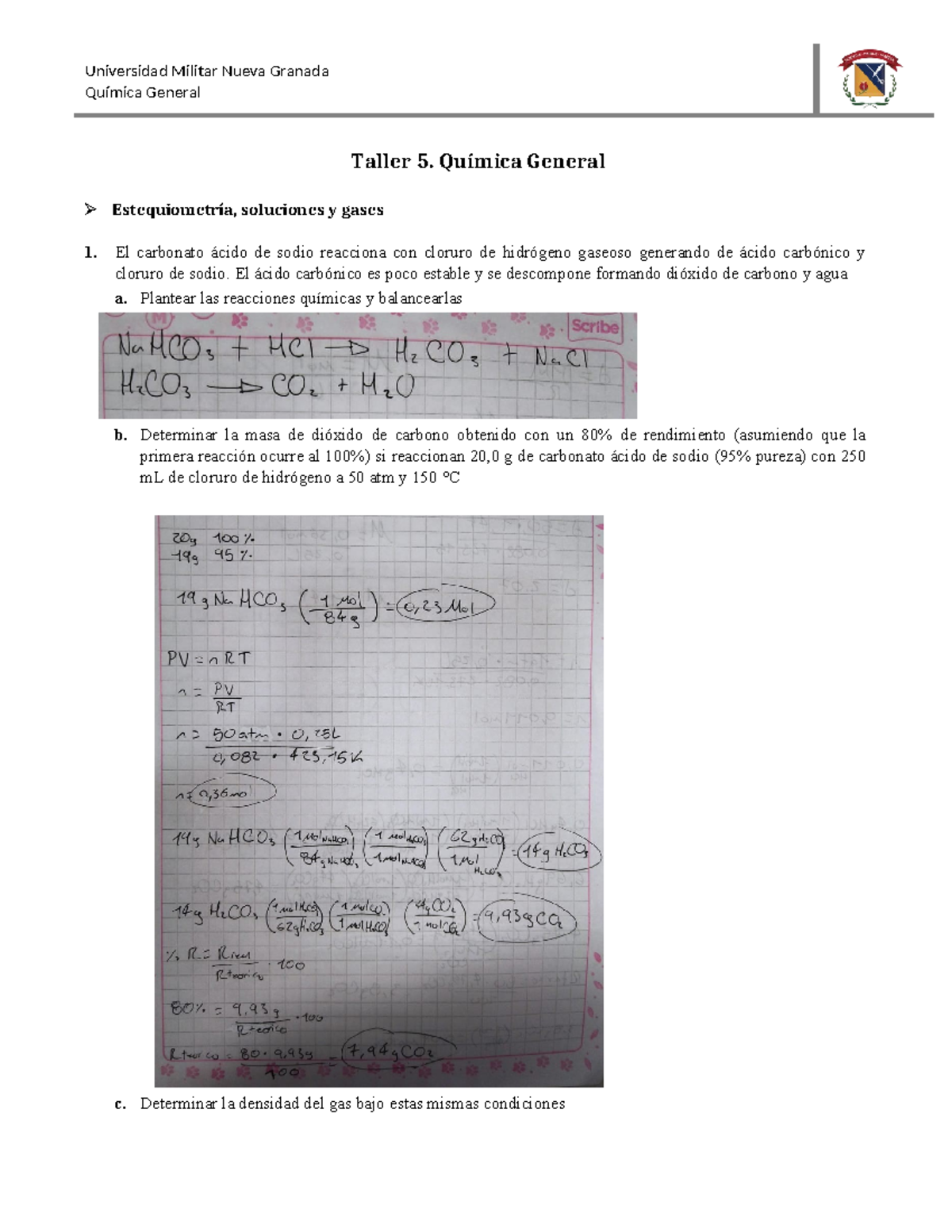 Taller 5. Final - quimica - Química General Taller 5. Química General ...