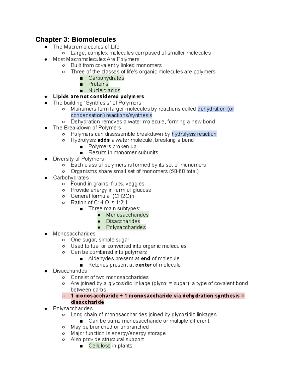 Bio 111 chap 3 - Dr. Angela Hawkins - Chapter 3: Biomolecules The ...
