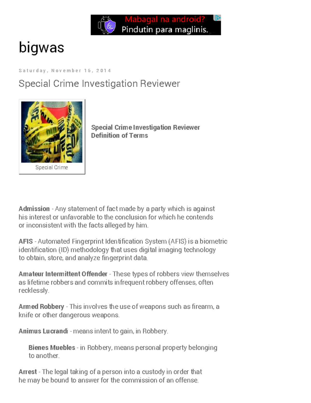 Bigwas Special Crime Investigation Reviewer - bigwas S a t u r d a y ...