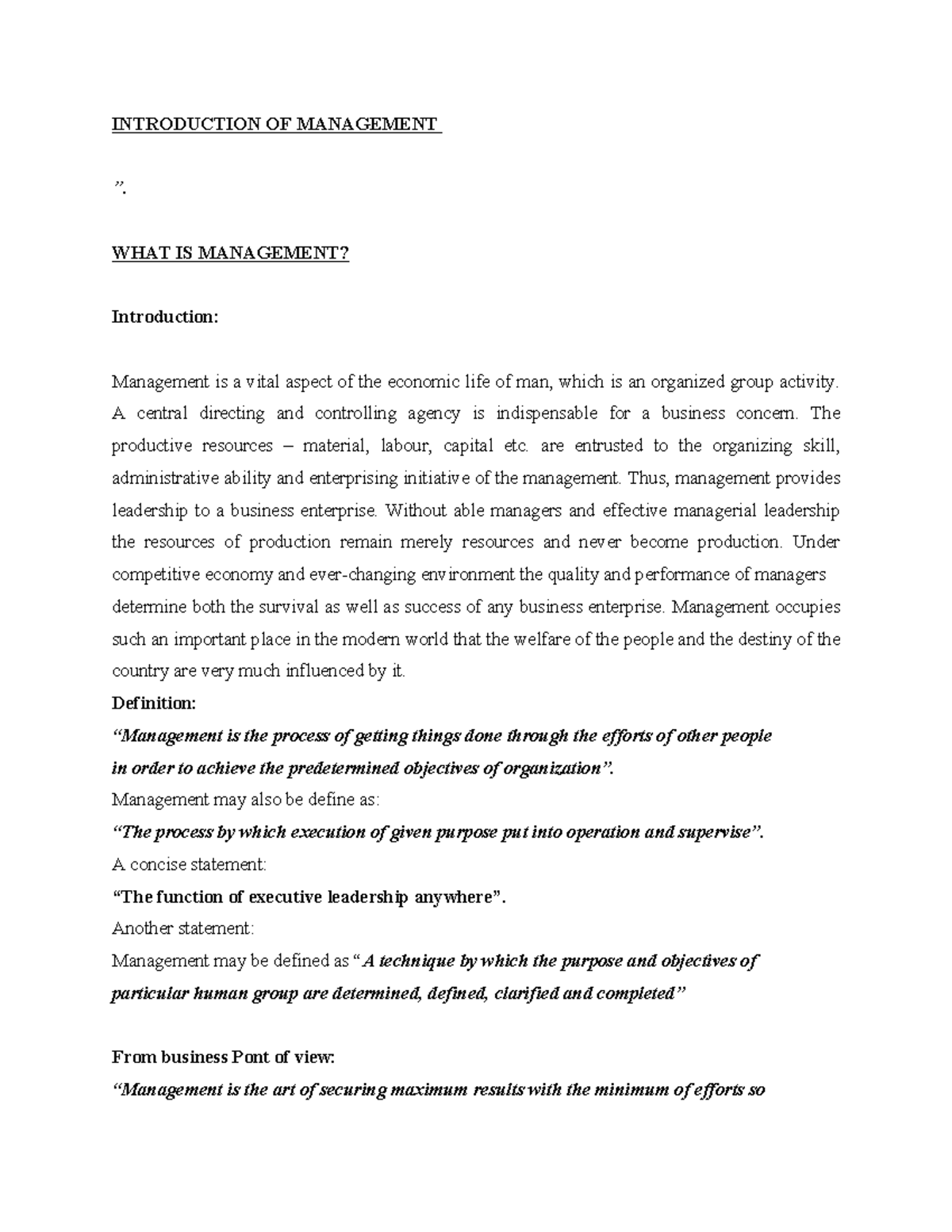 What is management - INTRODUCTION OF MANAGEMENT ”. WHAT IS MANAGEMENT ...
