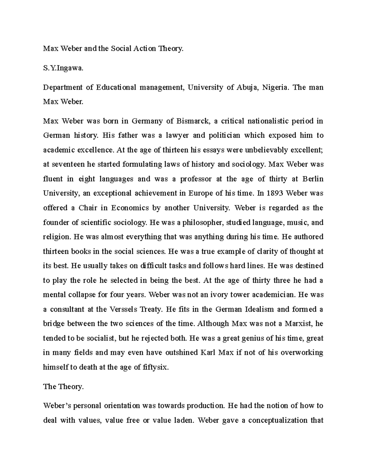 Max Weber and the Social Action Theory - S.Y. Department of Educational ...