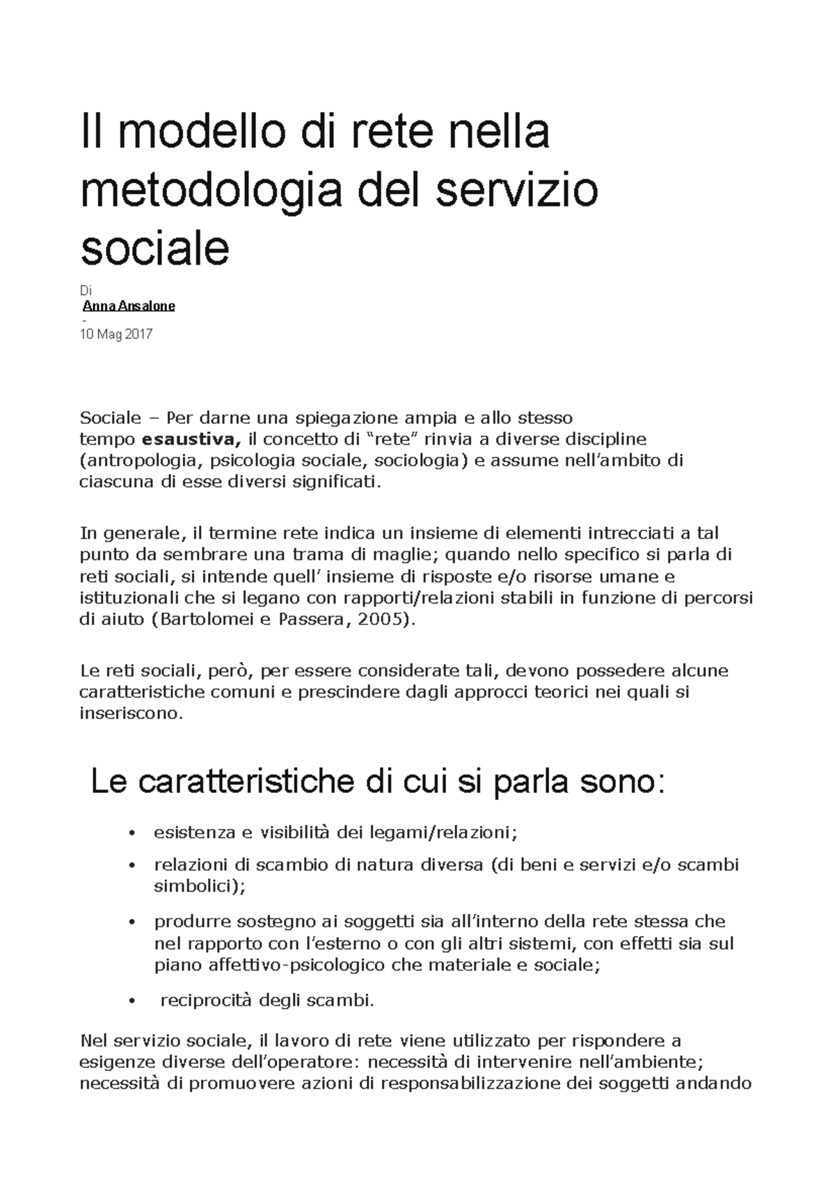 Il modello di rete nella metodologia del servizio sociale - Il modello ...