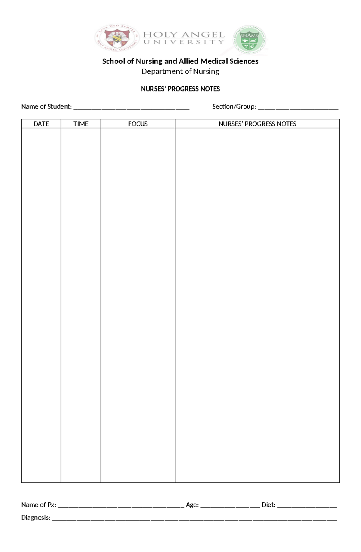 Nurses- Progress- Notes - Nursing Administration - School of Nursing ...