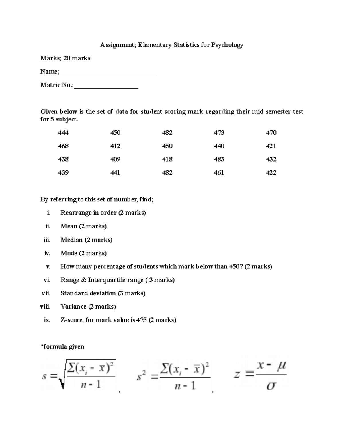 Assignment statistics - Assignment; Elementary Statistics for ...