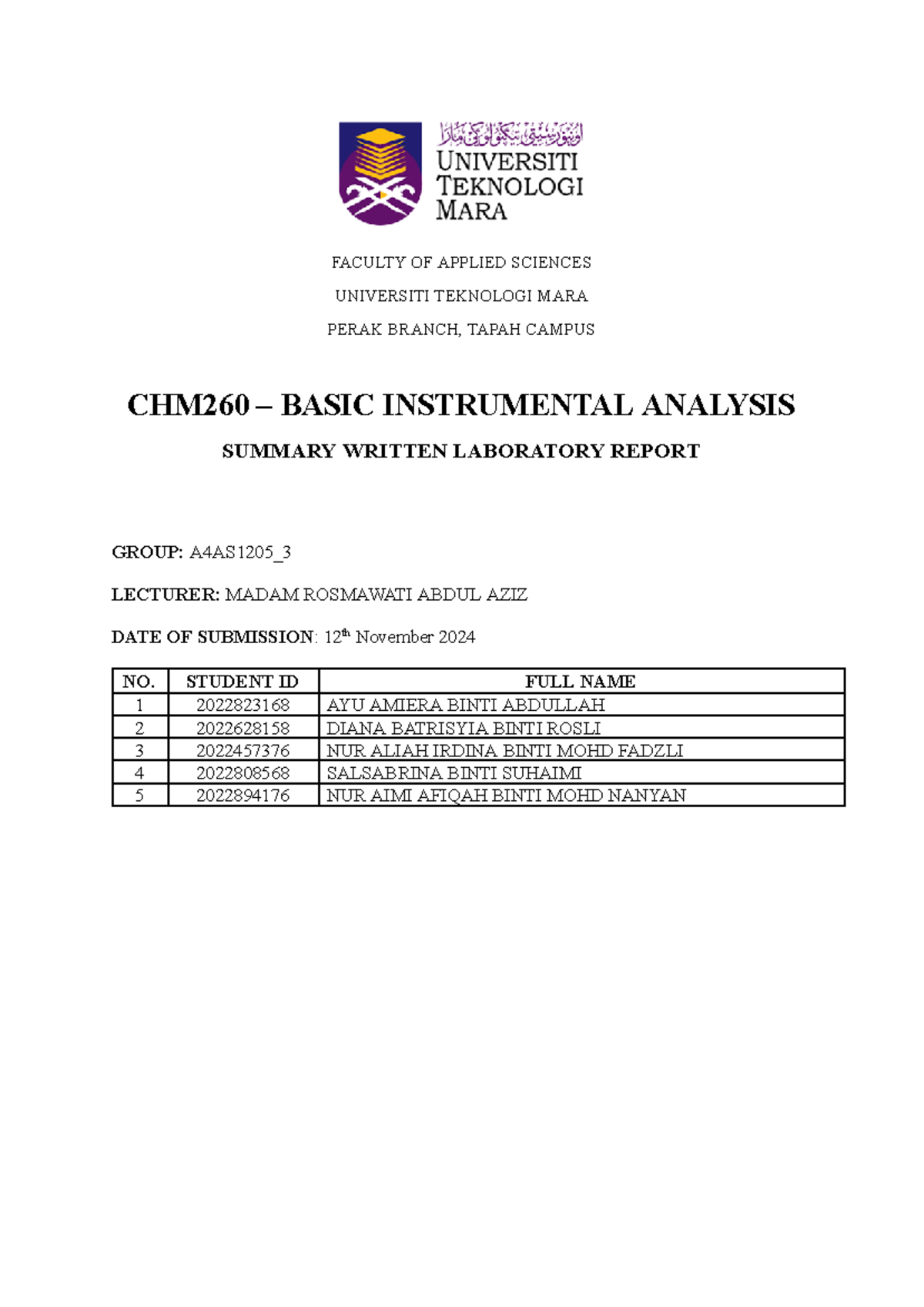 EXP 2 CHM260 - Google Docs - FACULTY OF APPLIED SCIENCES UNIVERSITI ...