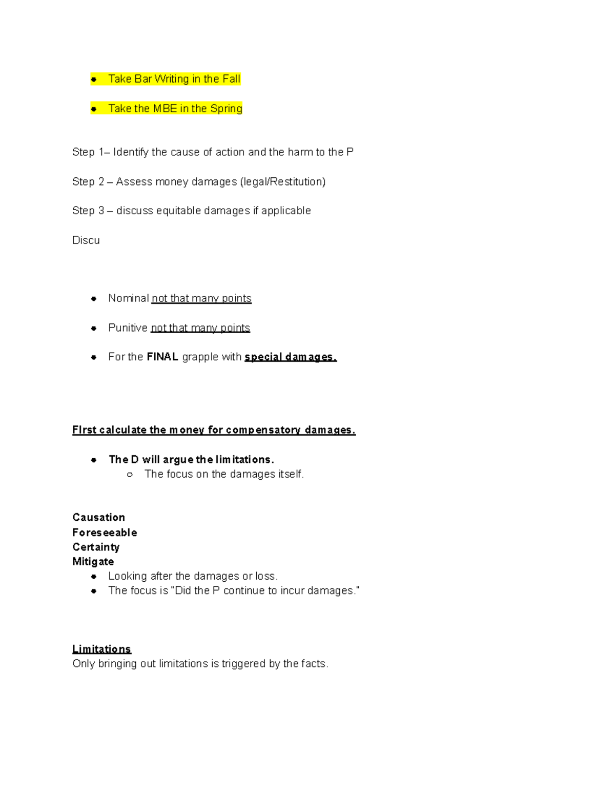 Remedies 4 - Take Bar Writing in the Fall Take the MBE in the Spring ...