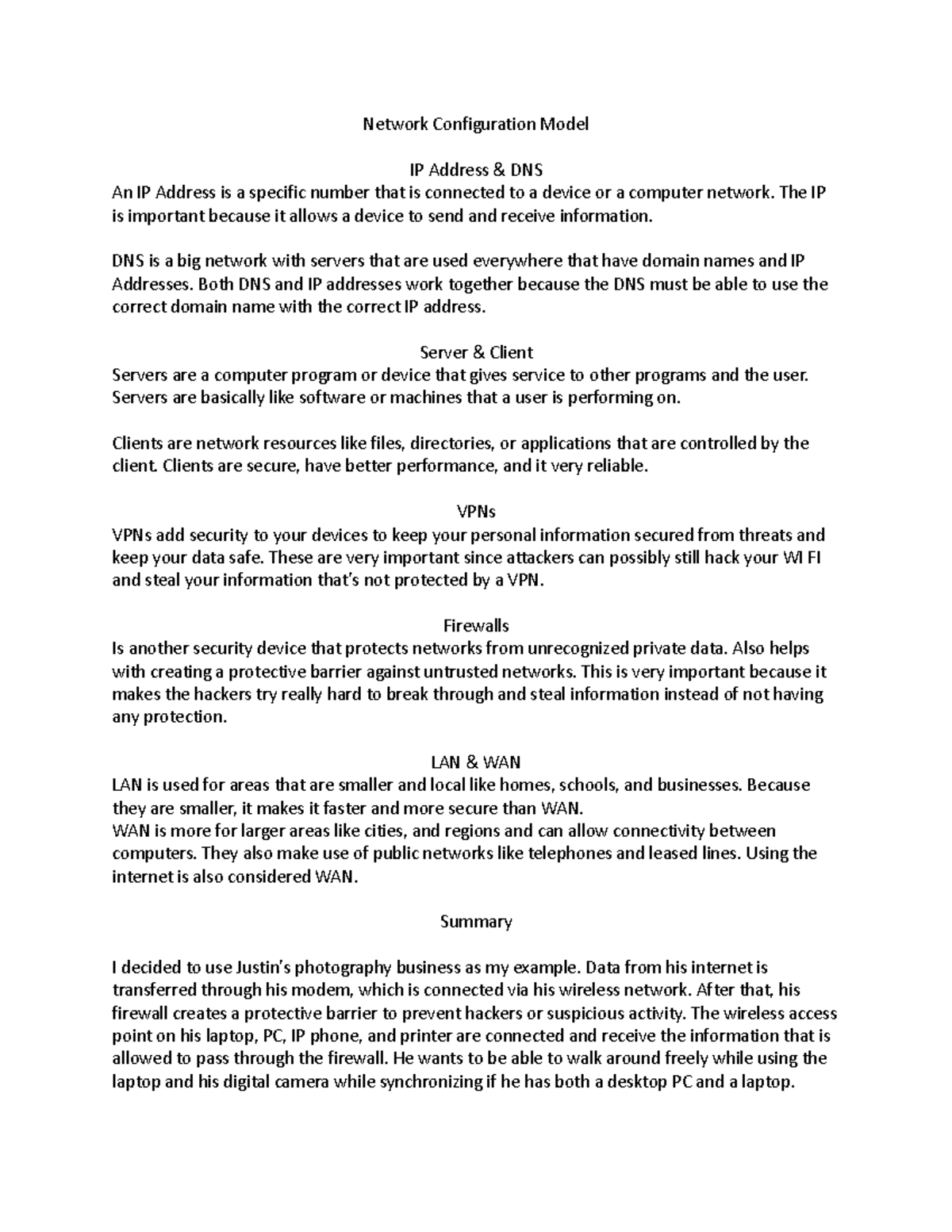 IT200 Module 3.2 Activity - Network Configuration Model IP Address ...