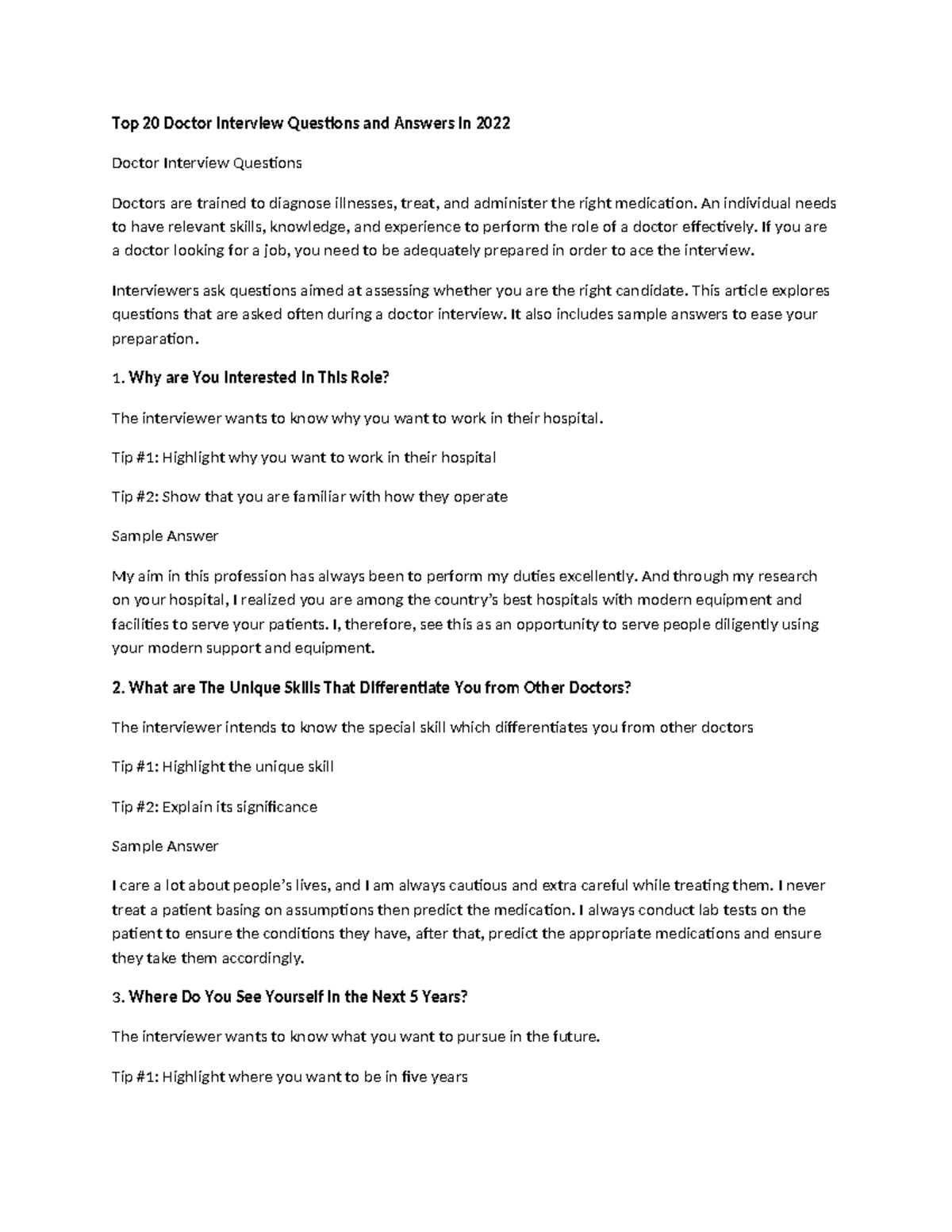 Top 20 Doctor Interviews Questions - An individual needs to have ...