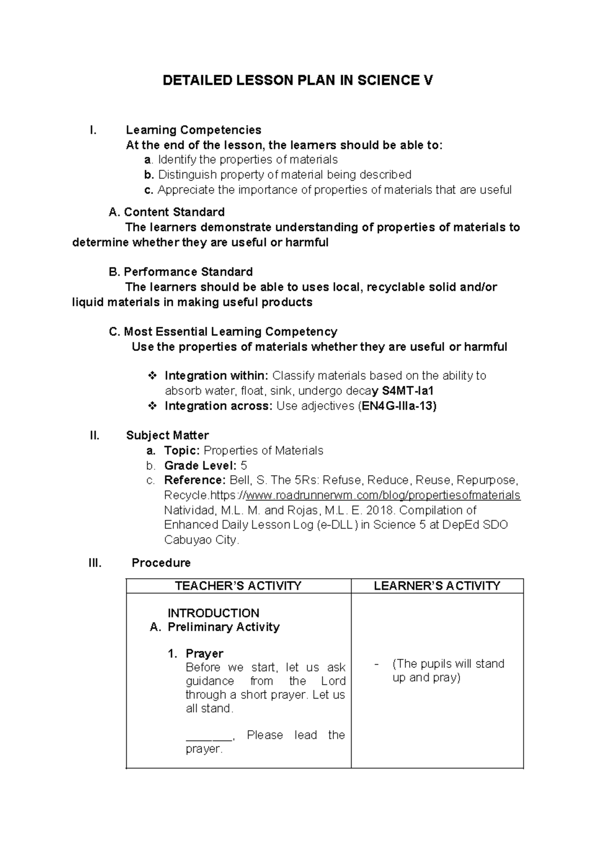 MELC Based DLP Villena Darleen - DETAILED LESSON PLAN IN SCIENCE V I ...