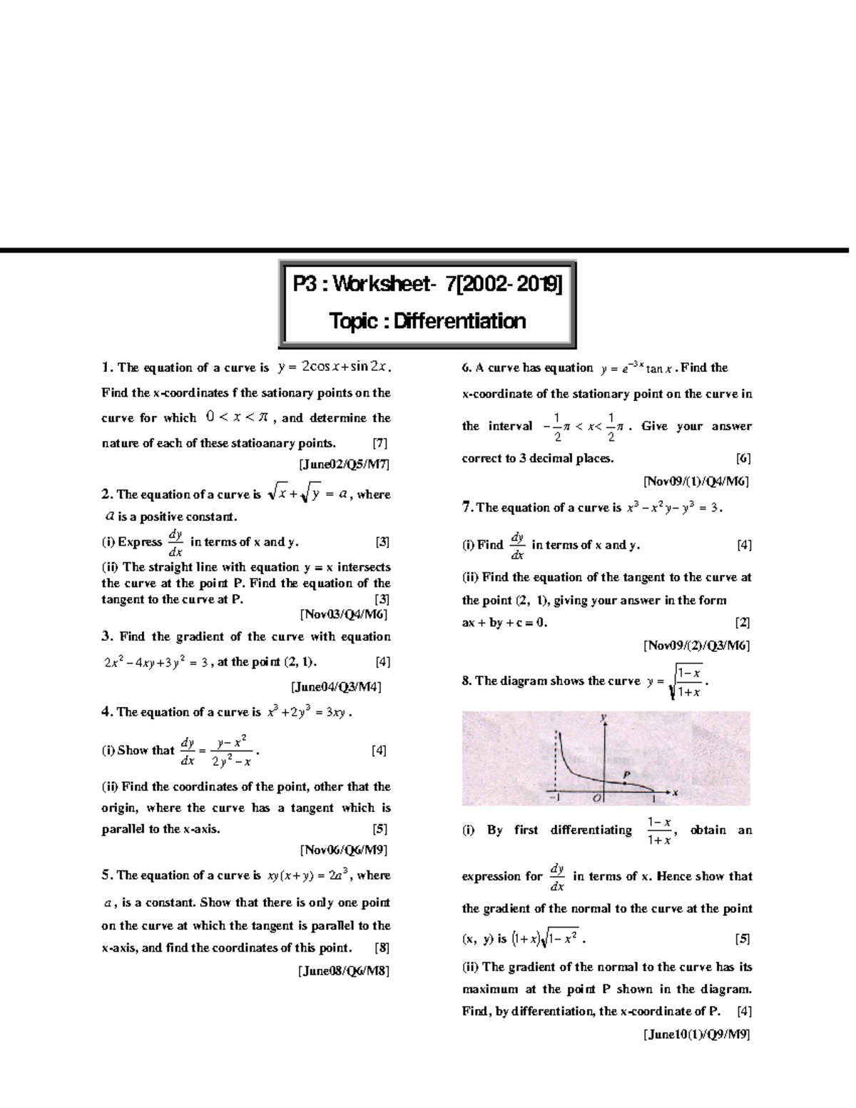 Worksheet-7- Differentiation - Samim's Tutorial (Ensures Quality ...