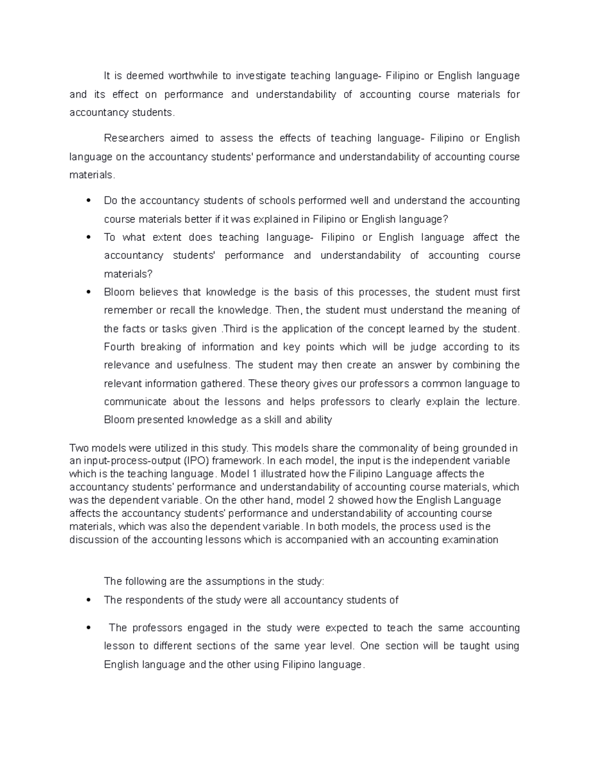 Statement of the Problem research for Language - It is deemed ...