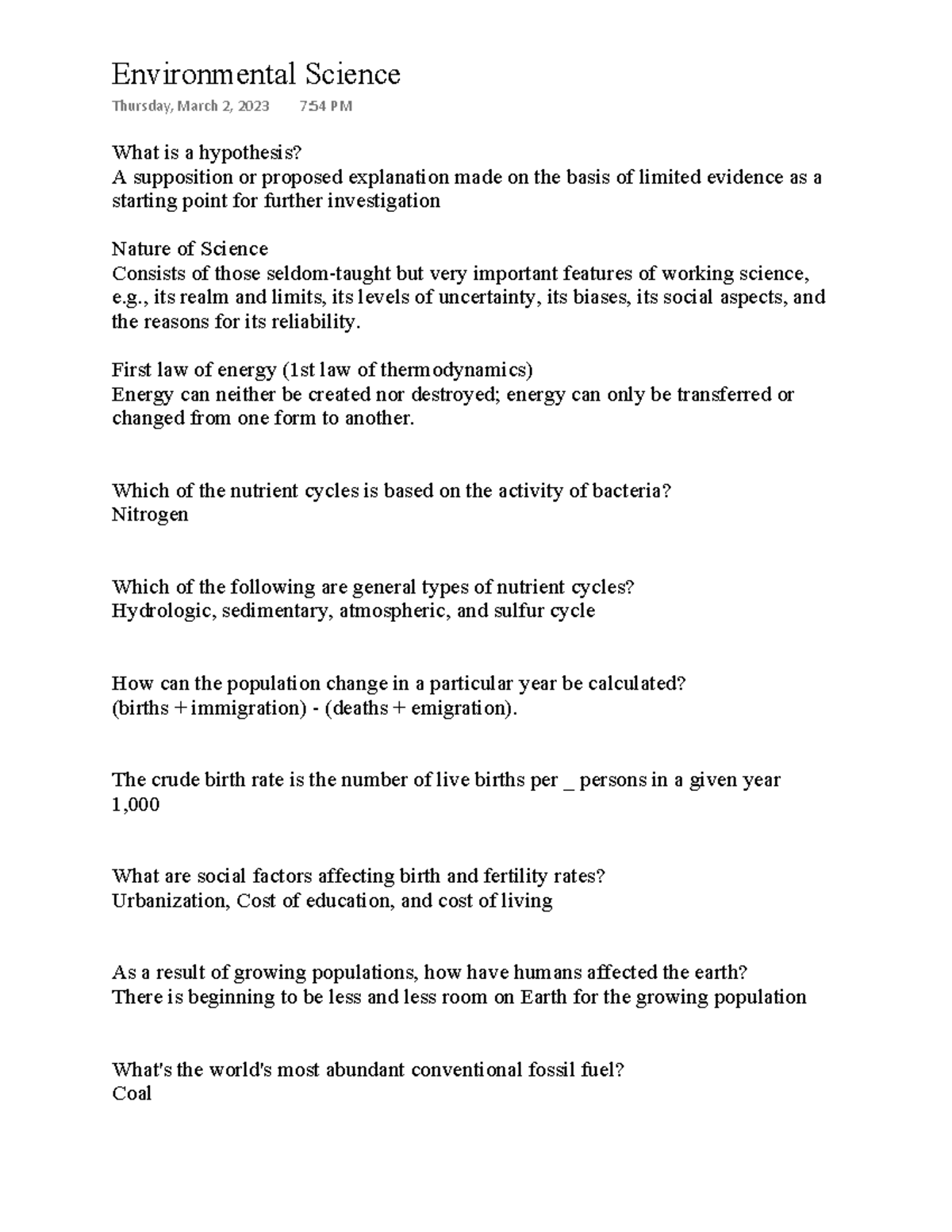 Environmental Science Midterm prep 1 - What is a hypothesis? A supposition or proposed ...