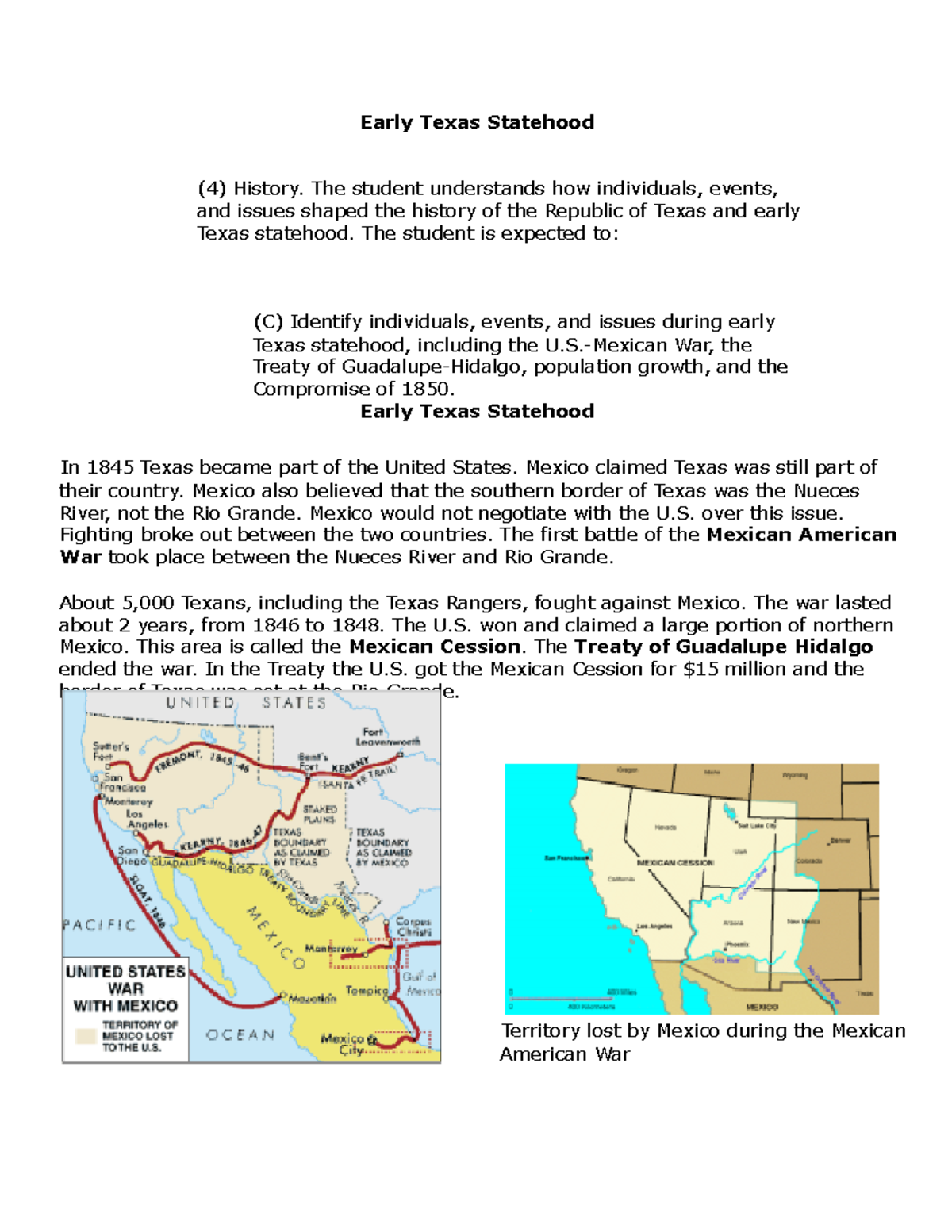 Early Texas Statehood questions answerd - Early Texas Statehood (4 ...