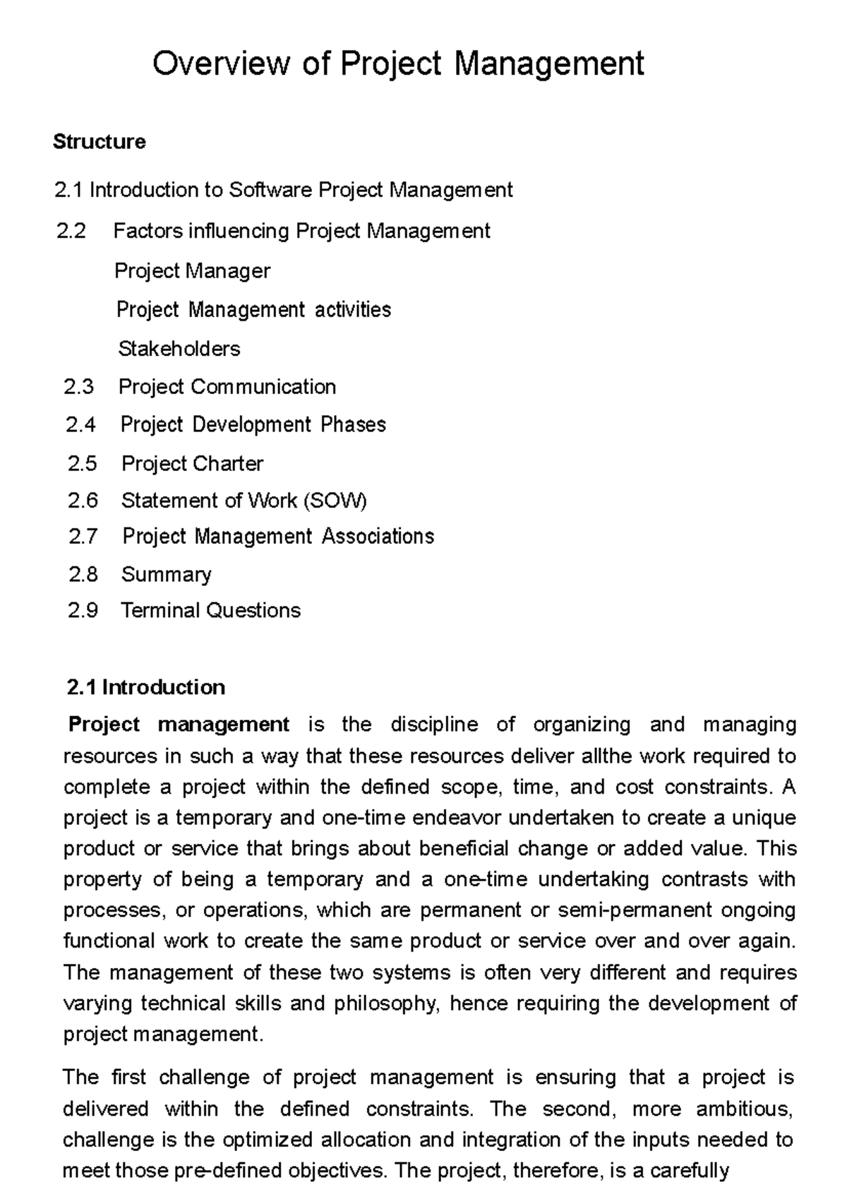 Software project management and quality assurance - overview of project ...
