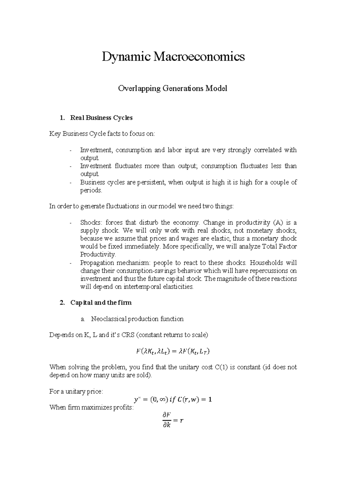 Overlapping Generations Model Theory - Dynamic Macroeconomics ...