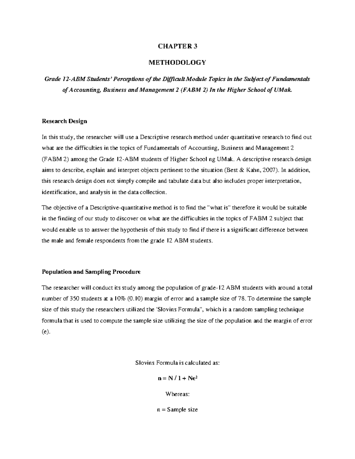 Chapter 3 (Methodology) PRACTICAL RESEARCH 2 - Accountancy - Studocu
