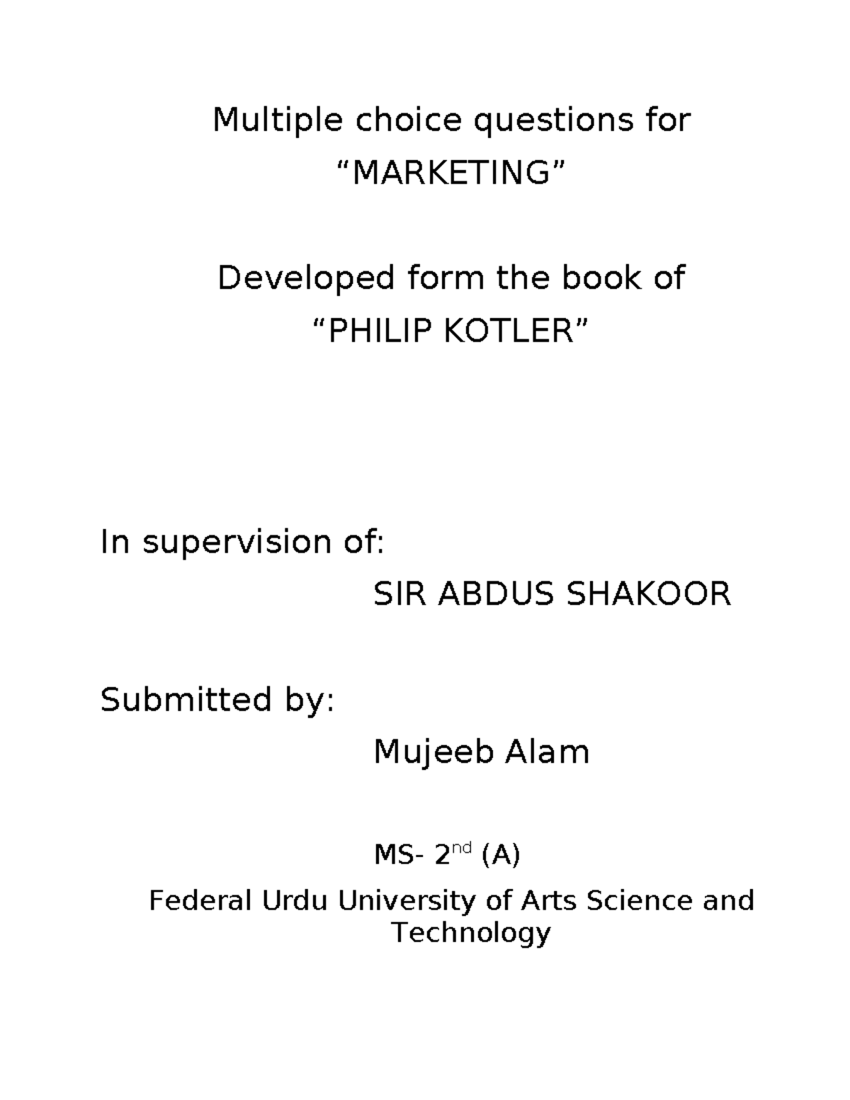 Marketing Multiple Choice Questions With Answers Multiple Choice
