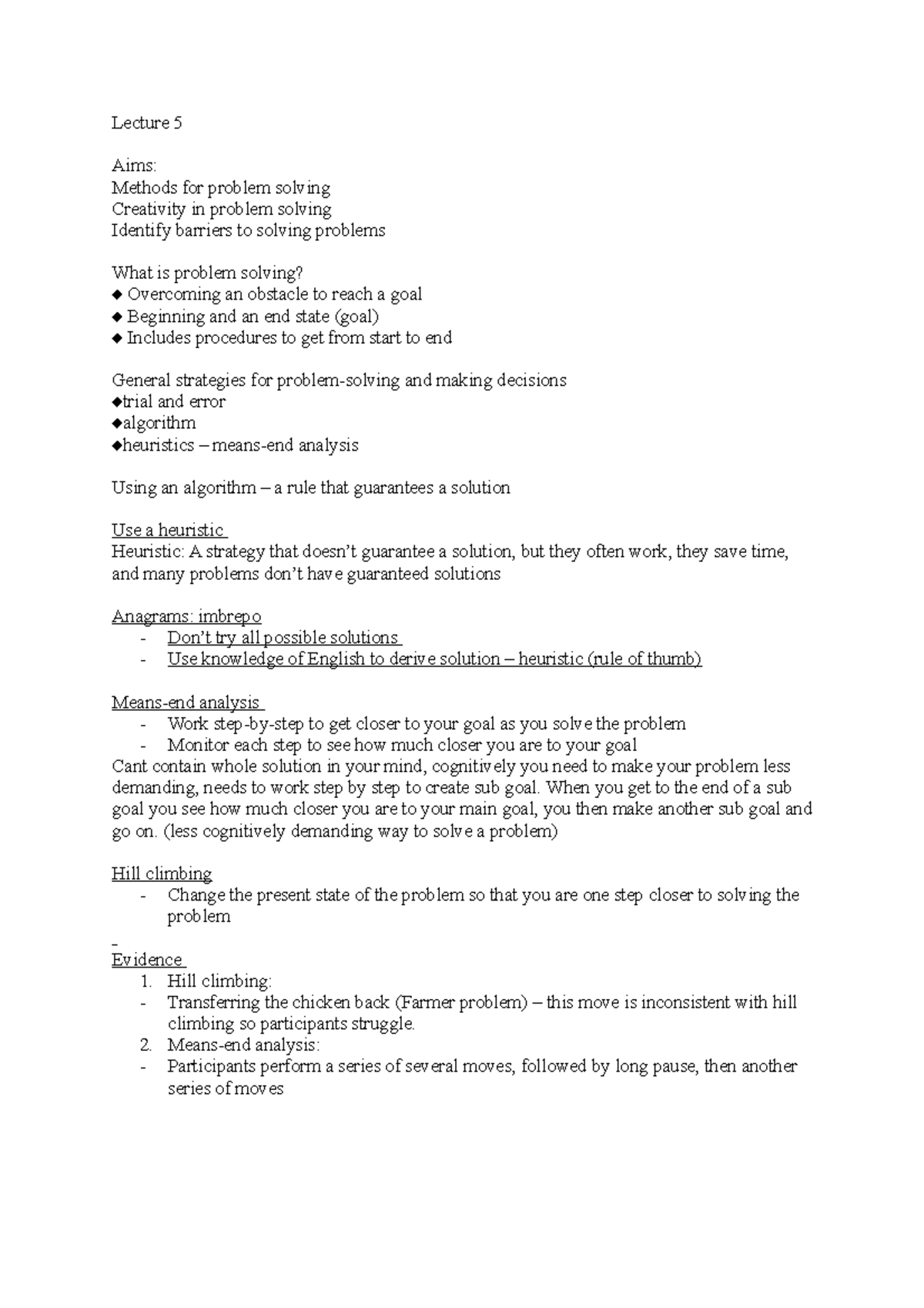 Lecture 5 psyc 112 - Lecture 5 Aims: Methods for problem solving ...