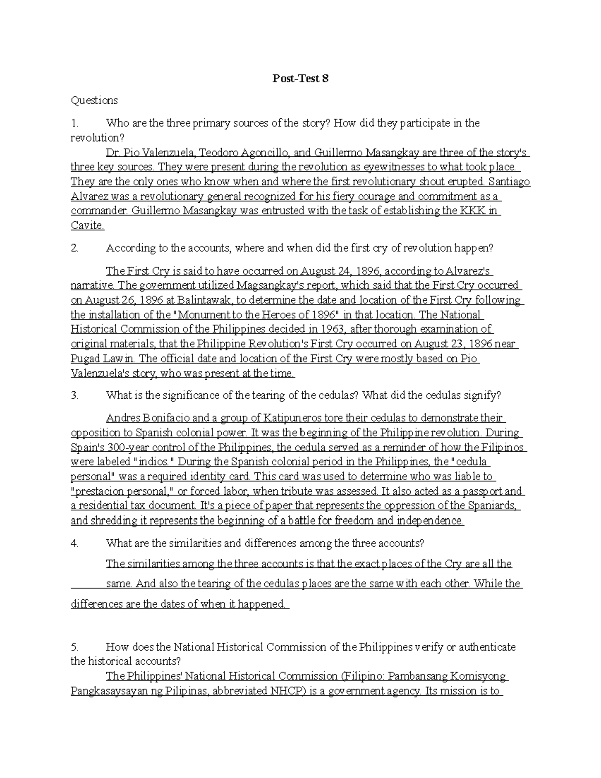 Post Test 8-Castro,AK - Lecture notes 1 - Secondary Education - Studocu