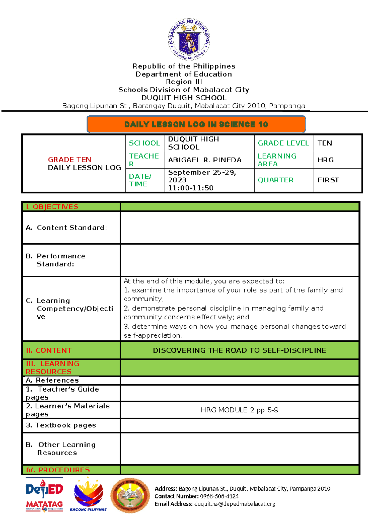 HRG Module 2 - Summary Filipino sa Piling Larang - Address: Bagong ...