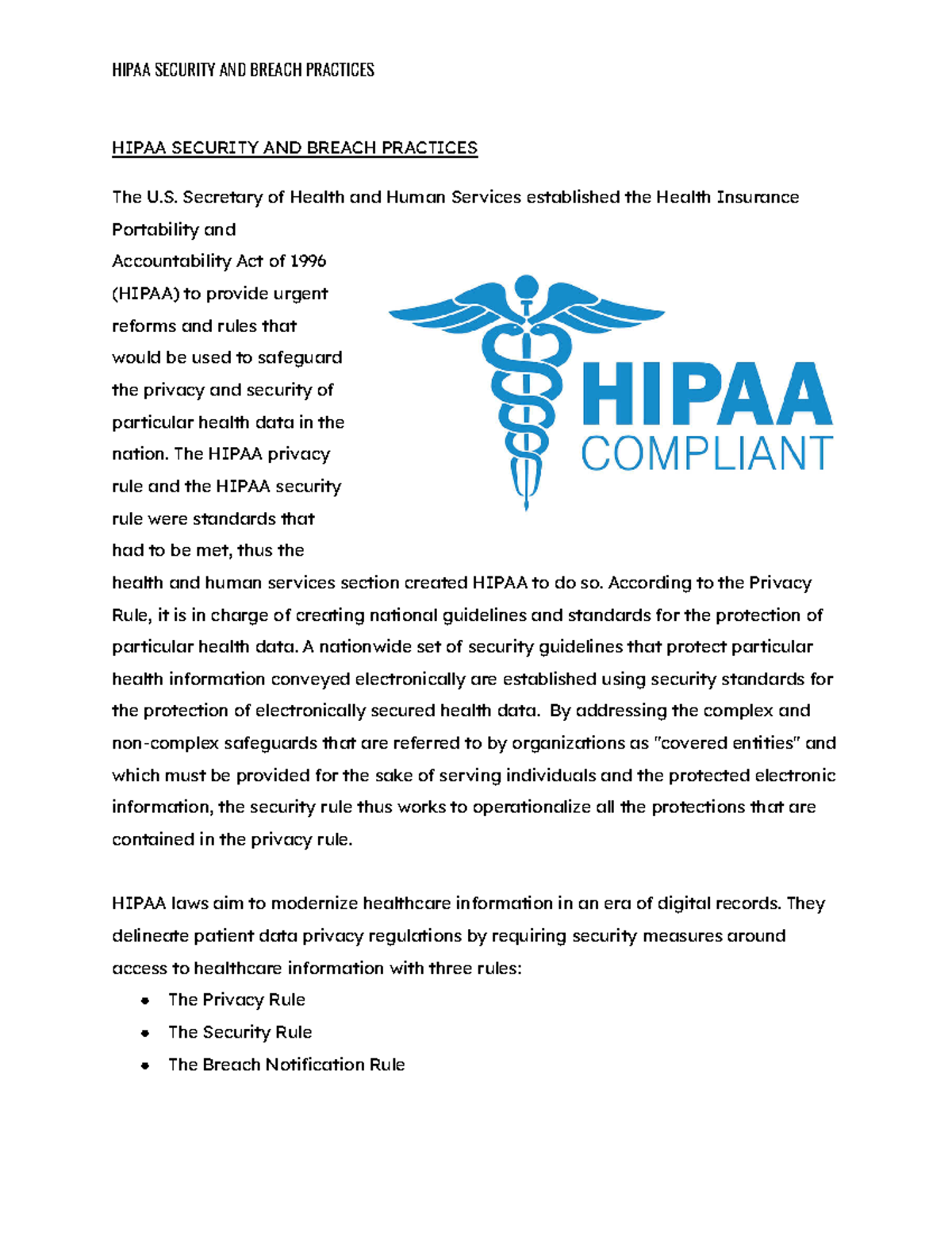 Code of Conduct Hipaa - HIPAA SECURITY AND BREACH PRACTICES The U ...