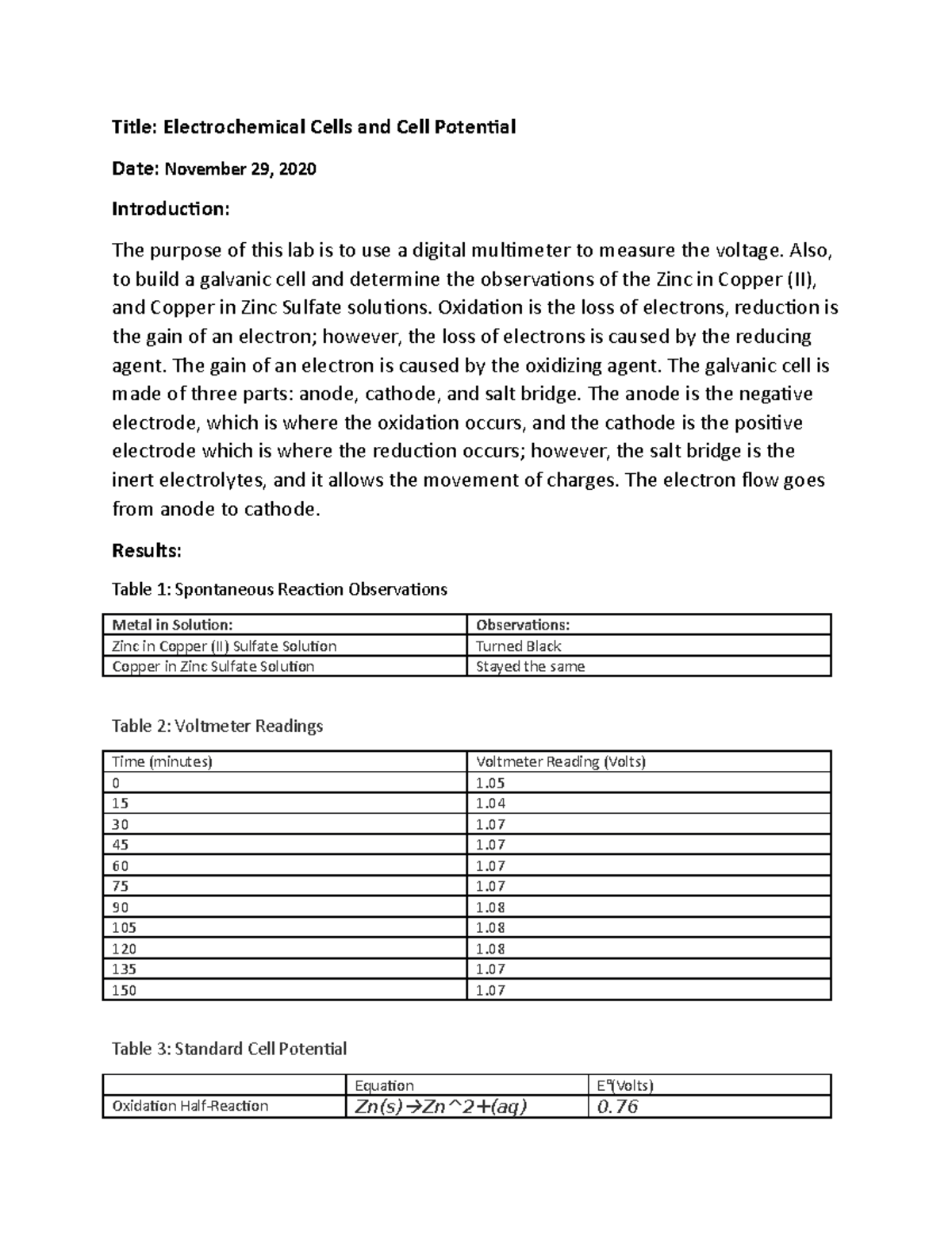 Electrochemical+Cells+and+Cell+Potential+-+Lab+Report+Outline - Title ...