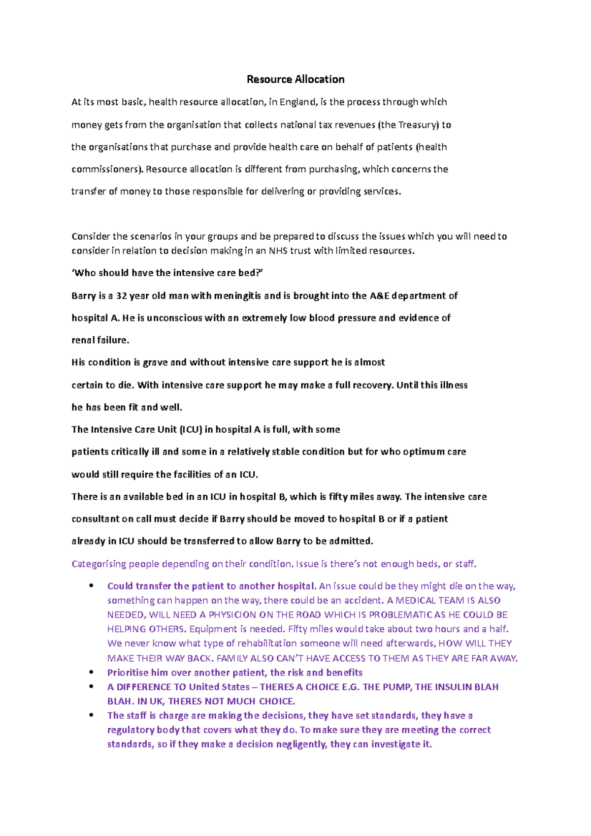 WEEK 1 Resorce Allocation, Medical LAW - Resource Allocation At its ...