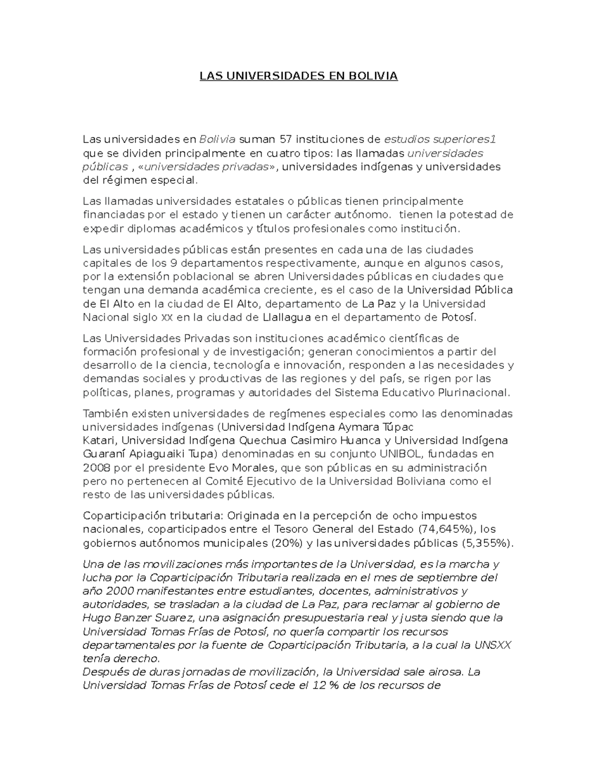 LAS Universidades EN Bolivia - LAS UNIVERSIDADES EN BOLIVIA Las ...