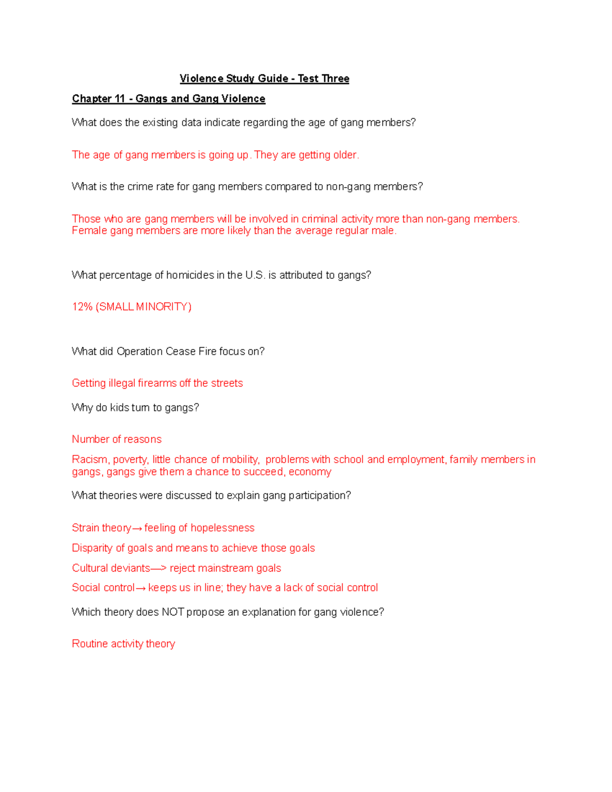 CCJ Studying Violence Study Guide Exam 3 PART 1 - Violence Study Guide ...