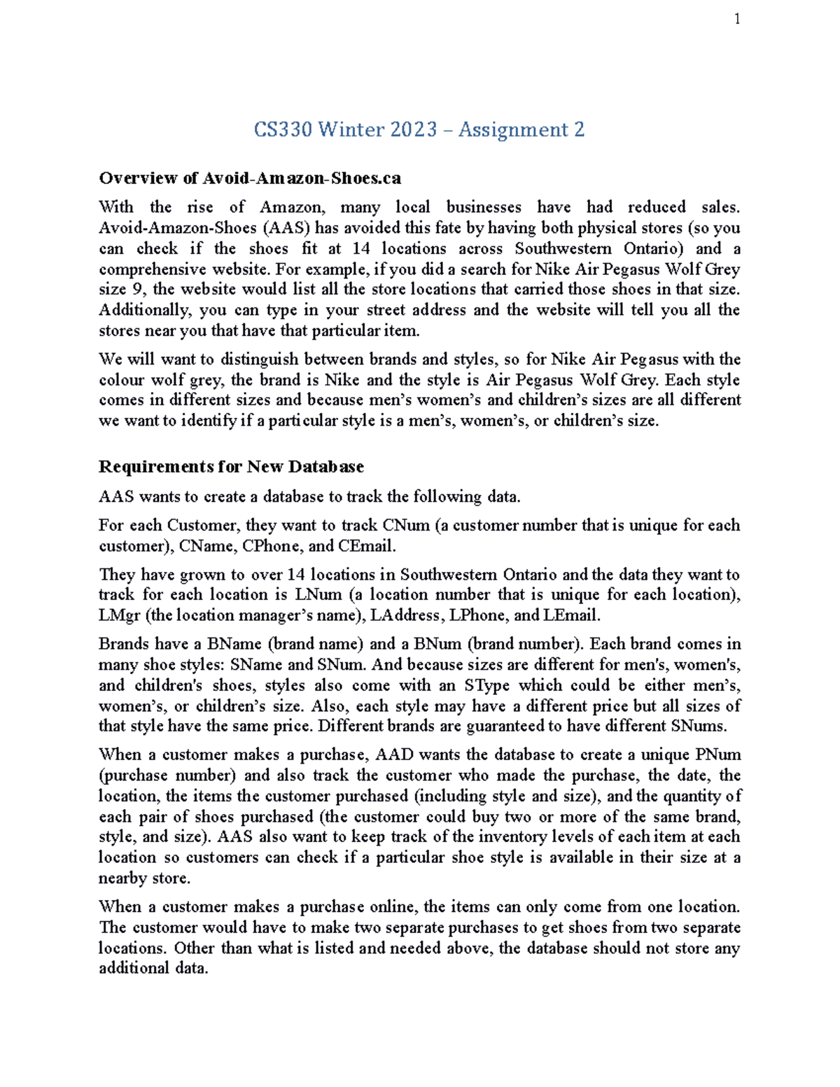 CS330 - A2 - Outline - 1 CS330 Winter 2023 – Assignment 2 Overview of Avoid-Amazon-Shoes With ...