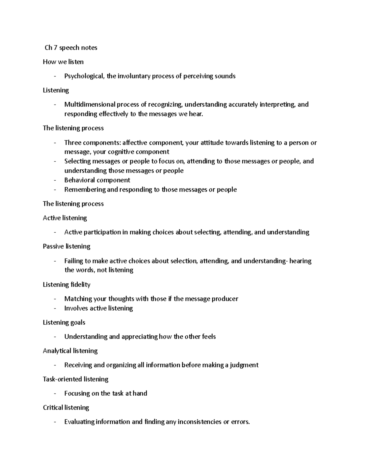Ch 7 speech notes - Ch 7 speech notes How we listen Psychological, the ...
