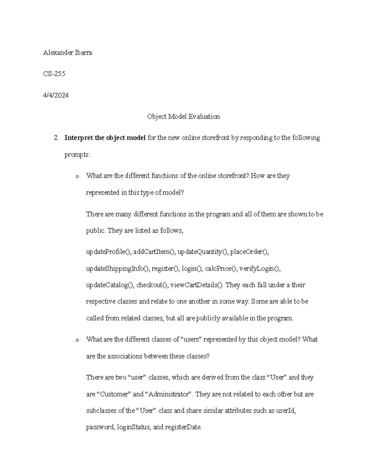 Object Model Evaluation - Alexander Ibarra CS- 4/4/ Object Model ...