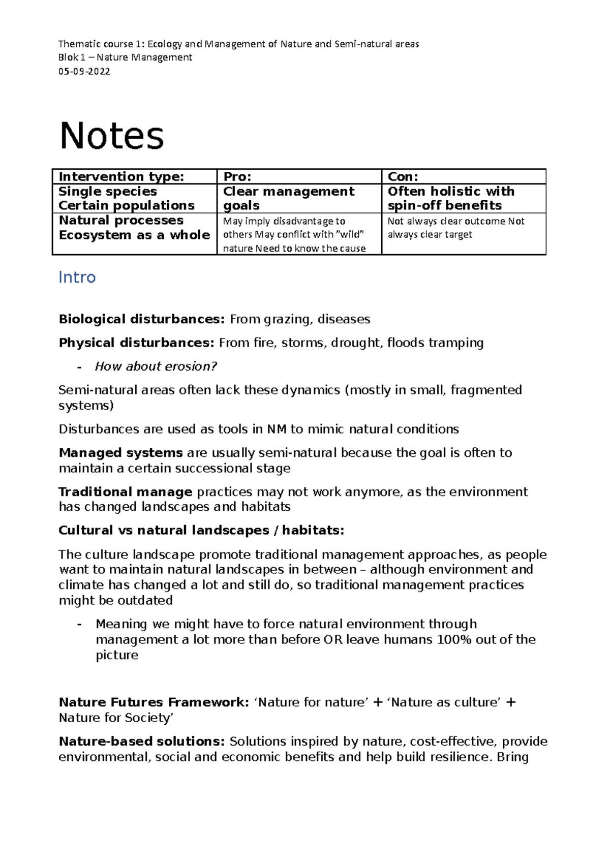 Notes for Thematic course 1 - NM - Blok 1 – Nature Management 05-09 ...