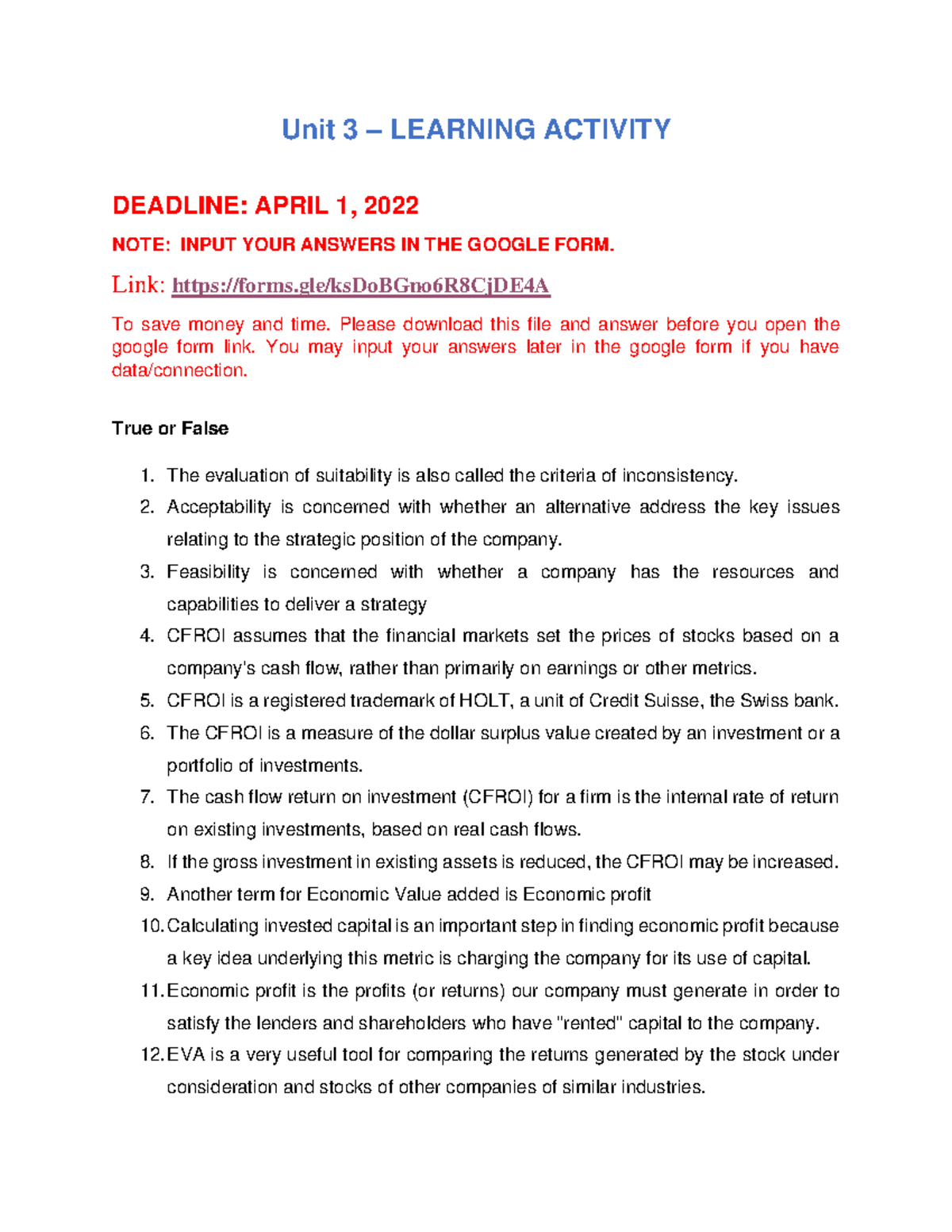 Learning Activity 3 Sustainability and strategic audit - Unit 3 ...